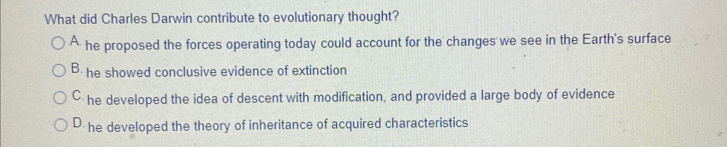 Solved What did Charles Darwin contribute to evolutionary | Chegg.com