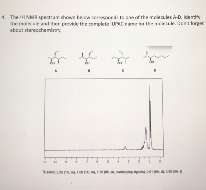 Solved 4. The H NMR spectrum shown below corresponds to one | Chegg.com