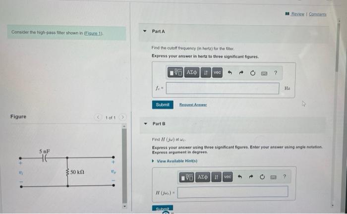 Solved Consider the high-pass filter shown in Figure 1). | Chegg.com