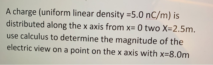 Solved A charge (uniform linear density =5.0 nC/m) is | Chegg.com