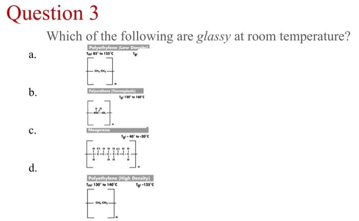 Solved Which of the following are glassy at room | Chegg.com