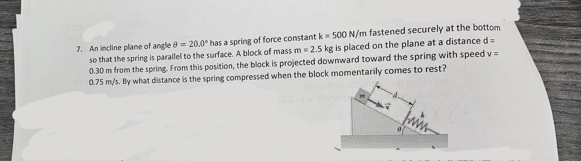 Solved An incline plane of angle θ=20.0° ﻿has a spring of | Chegg.com