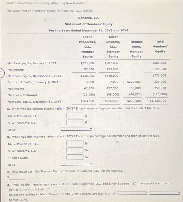 Solved Statement of Members' Equity, Admitting New Member | Chegg.com