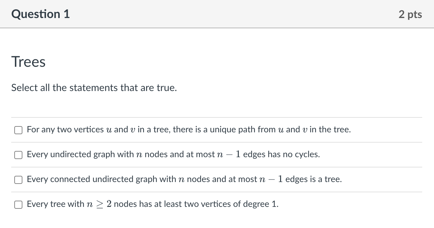 Solved Question 1TreesSelect all the statements that are | Chegg.com