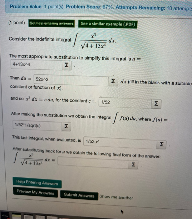 Solved HW28-4.5-Substitution: Problem 1 Www Problem Value: 1 | Chegg.com