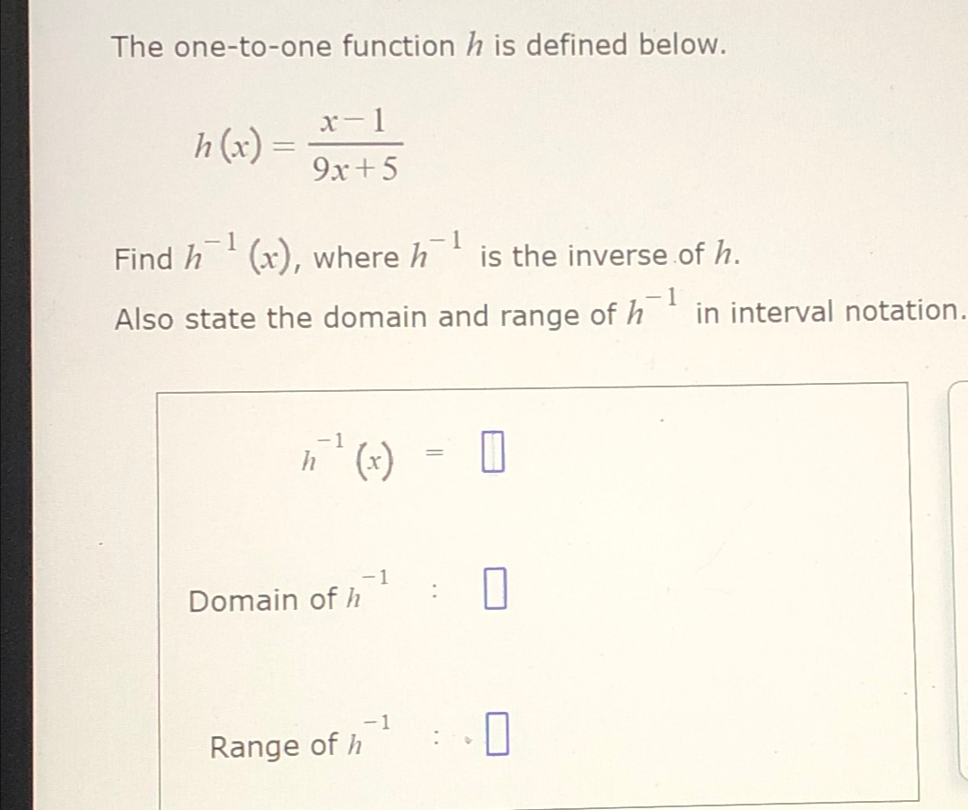 Solved The one-to-one function h ﻿is defined | Chegg.com