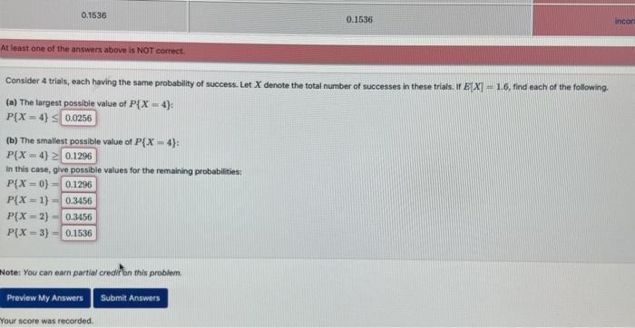 Solved Consider 4 trials, each having the same probability | Chegg.com