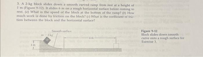 Solved 3. A 2−kg block slides down a smooth curved ramp from | Chegg.com