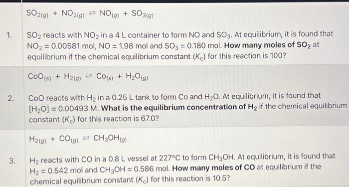 SO2(g)+NO2(g)⇄NO(g)+SO3(g) SO2 reacts with NO2 in a 4 | Chegg.com