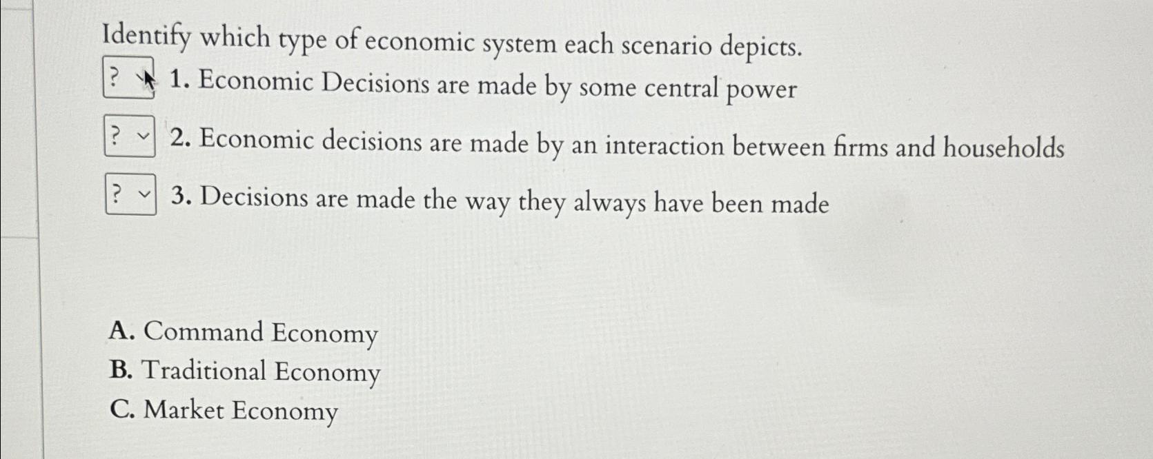 Solved Identify which type of economic system each scenario | Chegg.com
