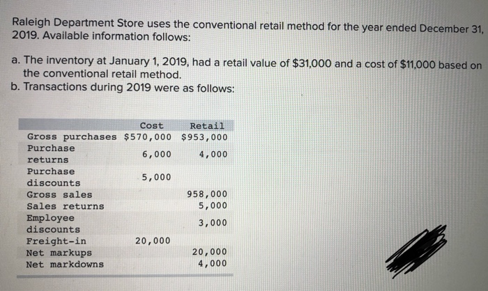 Solved Raleigh Department Store uses the conventional retail | Chegg.com