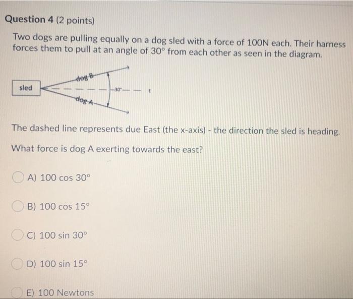 Solved Question 4 (2 points) Two dogs are pulling equally on | Chegg.com