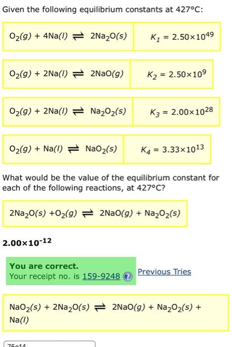 Solved Given the following equilibrium constants at 427°C: | Chegg.com