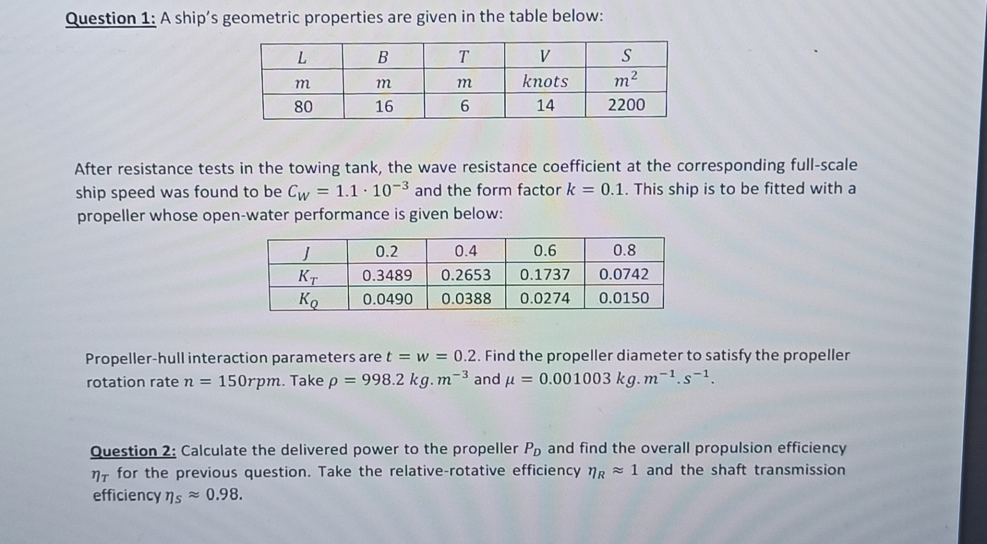 Solved Question 1: A ship's geometric properties are given | Chegg.com