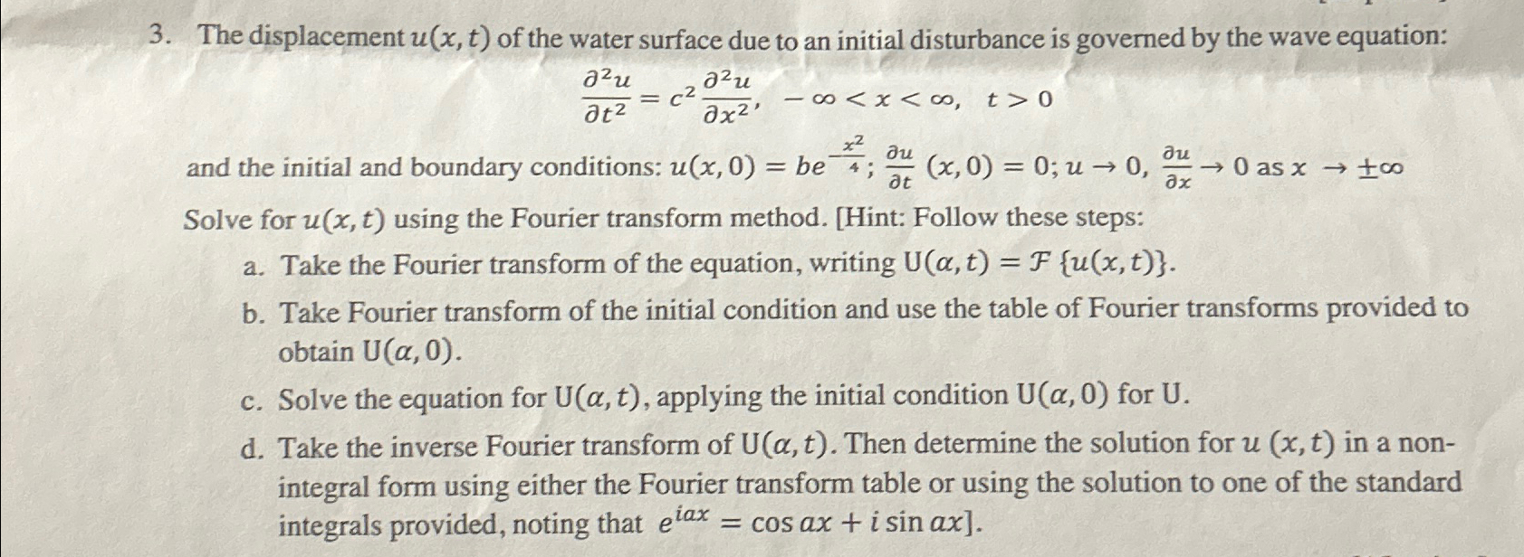 Solved The displacement u(x,t) ﻿of the water surface due to | Chegg.com