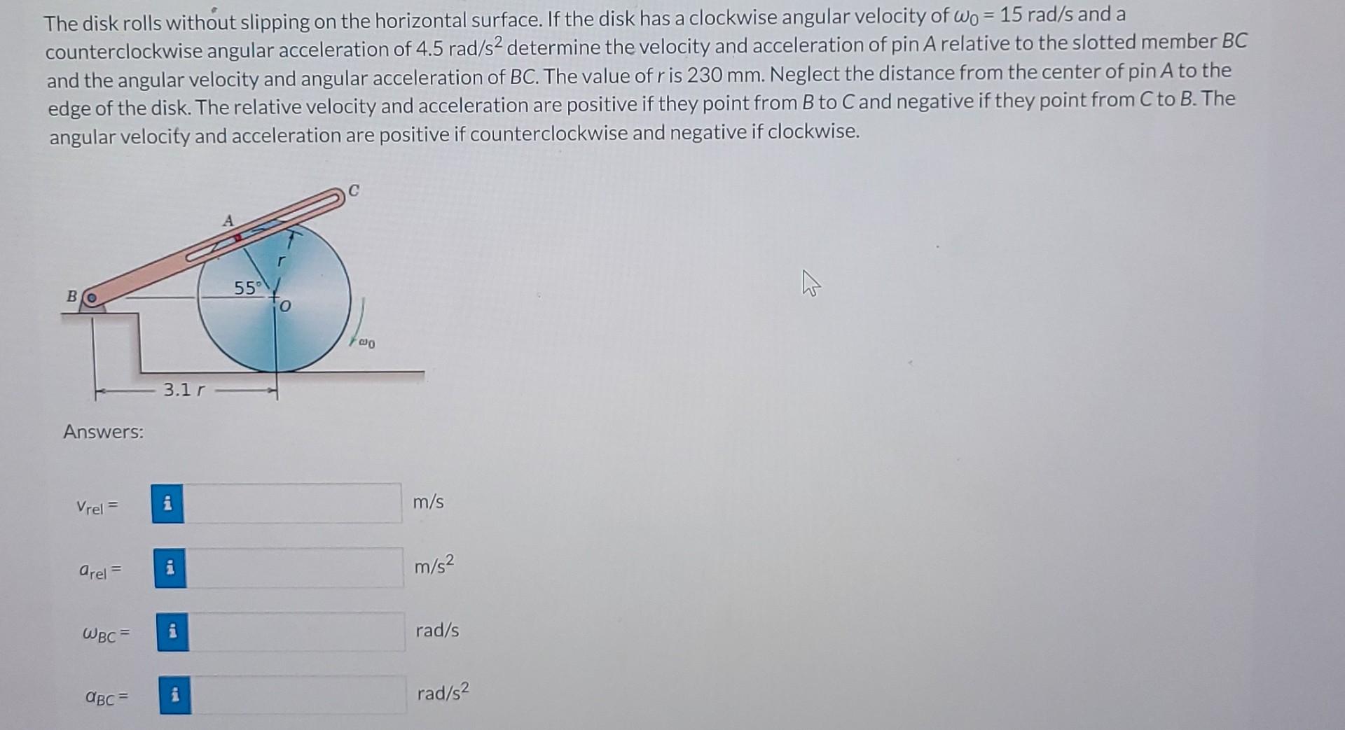 Solved The disk rolls without slipping on the horizontal | Chegg.com
