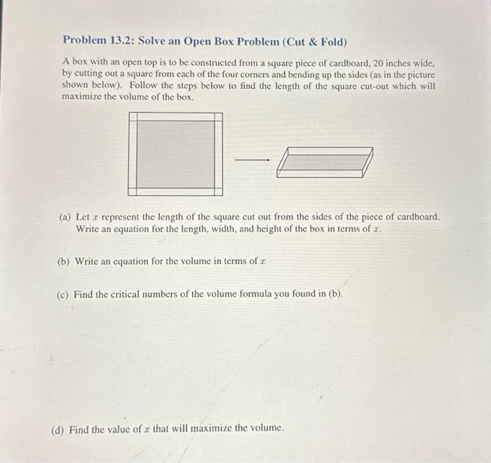 Solved Problem 13.2: Solve an Open Box Problem (Cut \& Fold) | Chegg.com