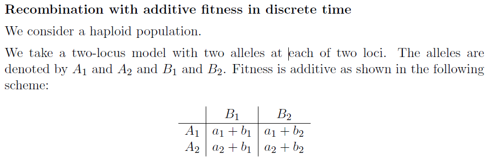 Solved Recombination with additive fitness in discrete time | Chegg.com