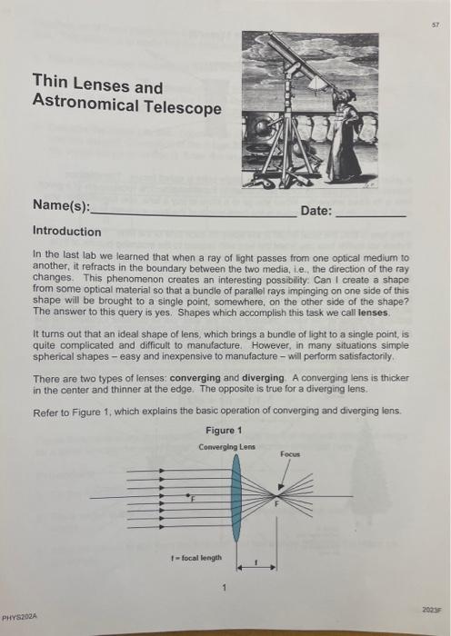 Thin Lenses and Astronomical Telescope Name(s): Date: | Chegg.com
