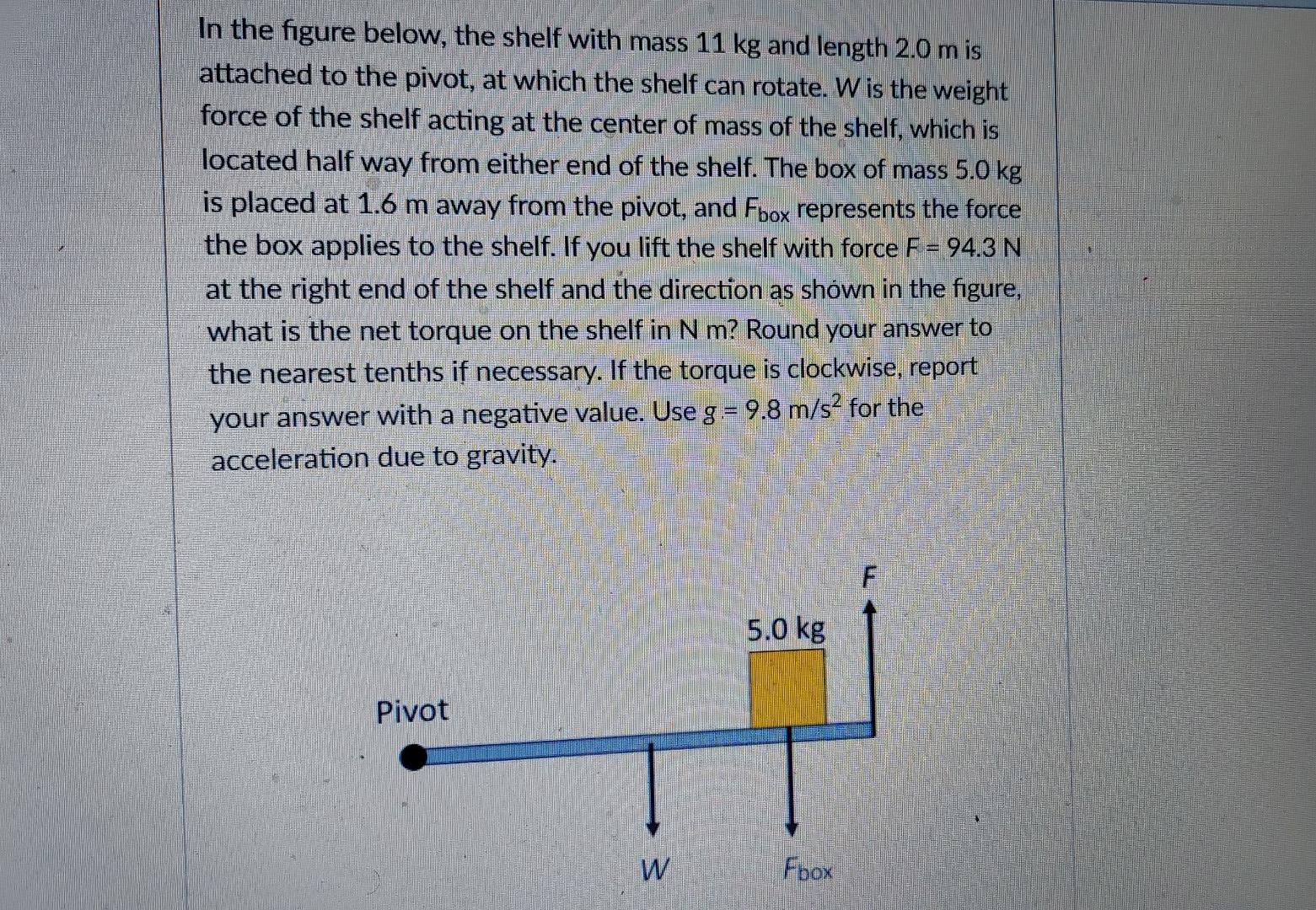Solved In the figure below, the shelf with mass 11 kg and | Chegg.com
