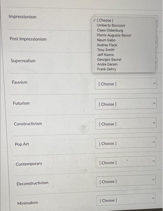 Impressionism Post Impressionism [Choose ] Umberto | Chegg.com