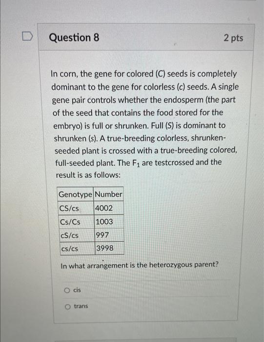 Solved In corn, the gene for colored (C) seeds is completely | Chegg.com
