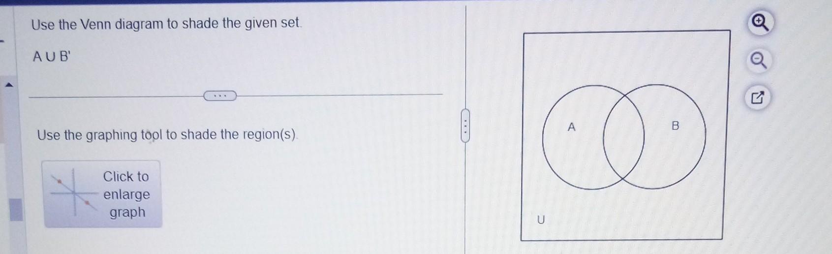 Solved Use the Venn diagram to shade the given set. A∪B′ Use | Chegg.com