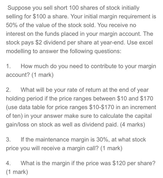 Solved Suppose you sell short 100 shares of stock initially | Chegg.com