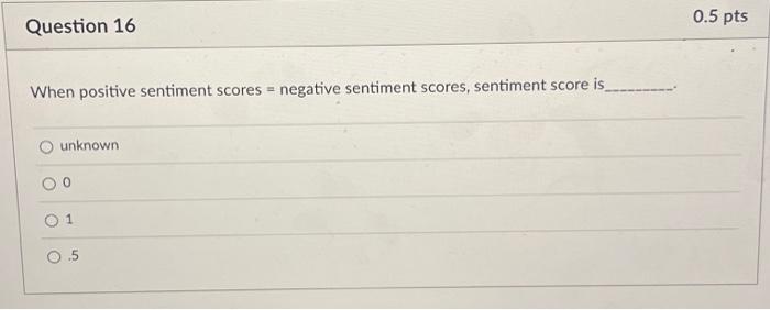 Solved Question 16 When positive sentiment scores = negative | Chegg.com