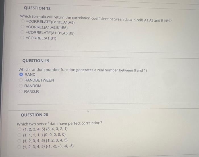 Solved Which formula will return the correlation coefficient | Chegg.com