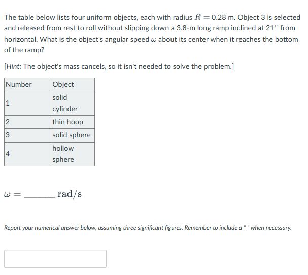 The table below lists four uniform objects, each with | Chegg.com