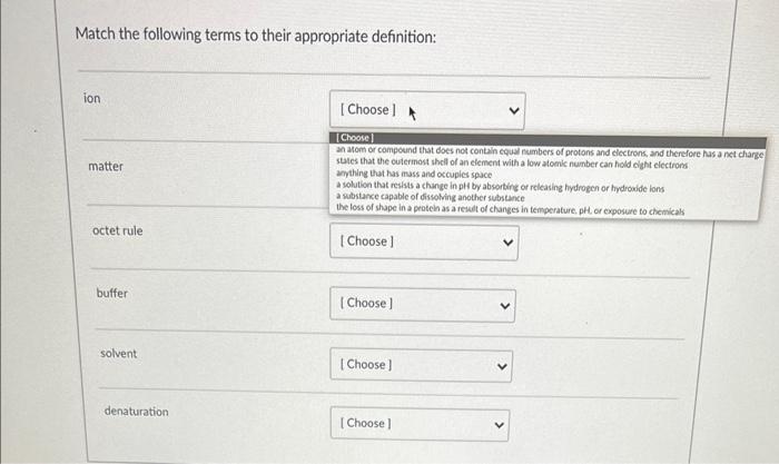 Match the following terms to their appropriate | Chegg.com