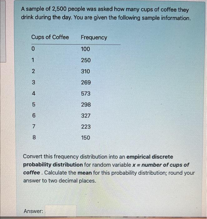 Solved A sample of 2,500 people was asked how many cups of | Chegg.com