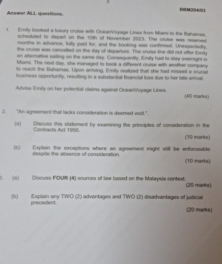 Solved Answer ALL questions.BBM204/03Emily booked a luxury | Chegg.com