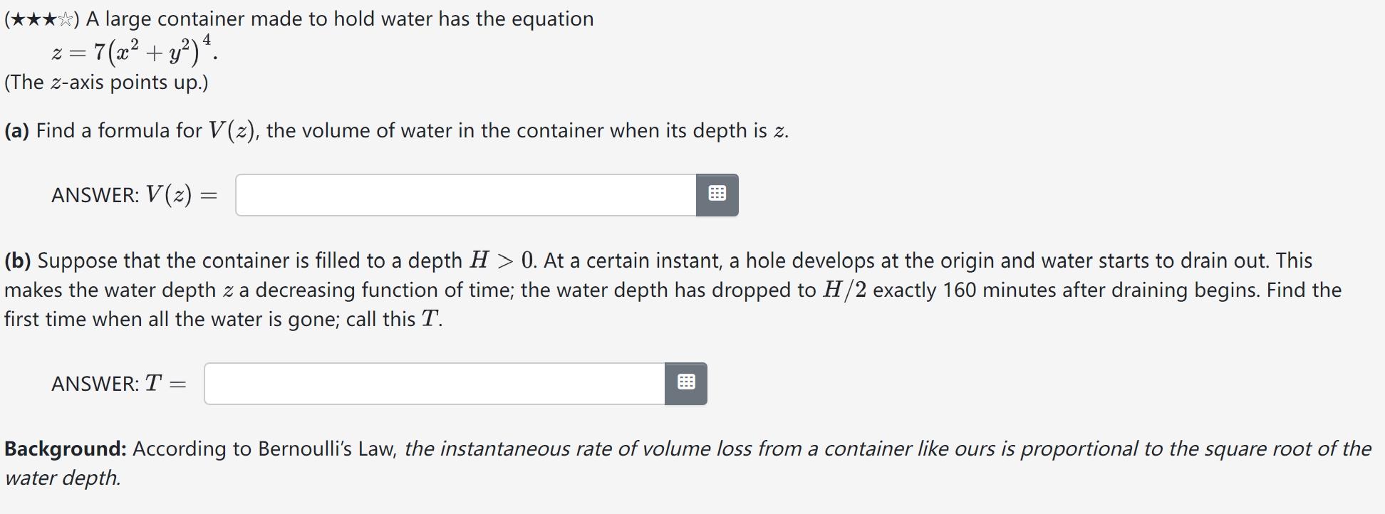 Solved (************) ﻿A large container made to hold water | Chegg.com