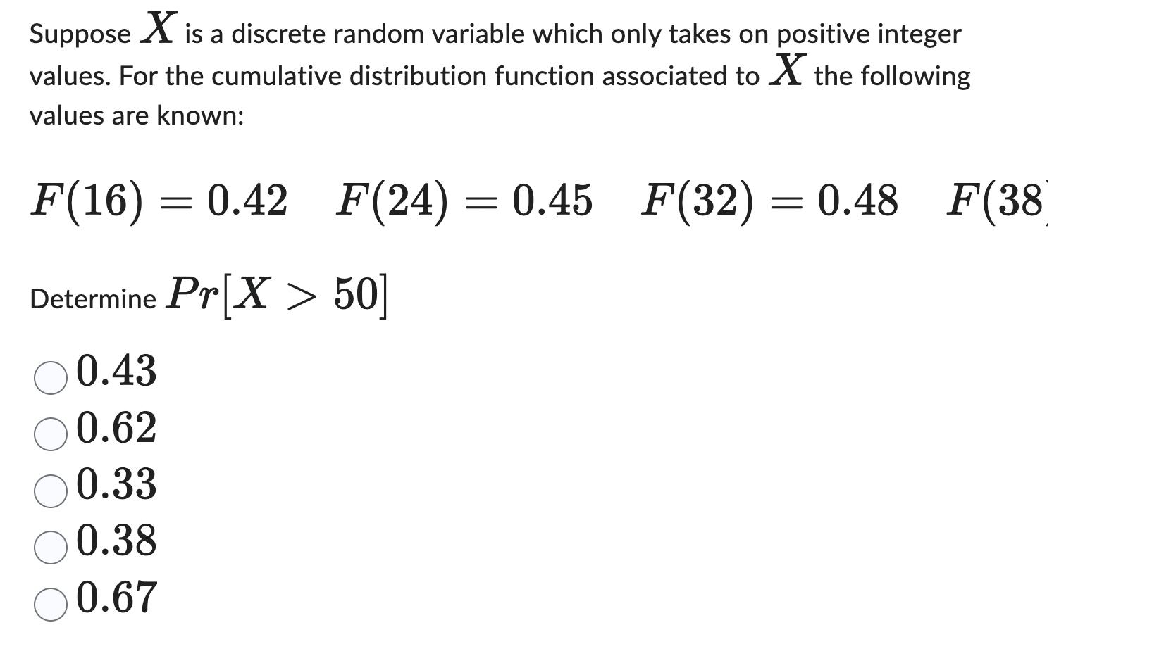 Solved values. For the cumulative distribution function | Chegg.com