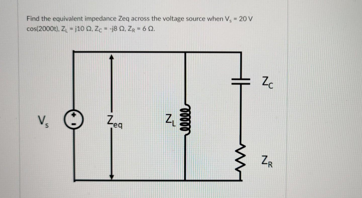 Solved Find the equivalent impedance Zeq across the voltage | Chegg.com
