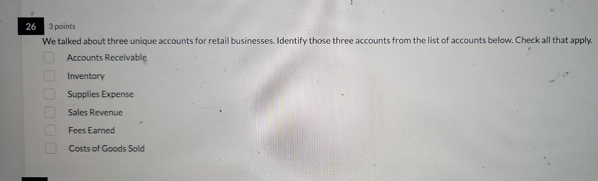 Solved We talked about three unique accounts for retail | Chegg.com
