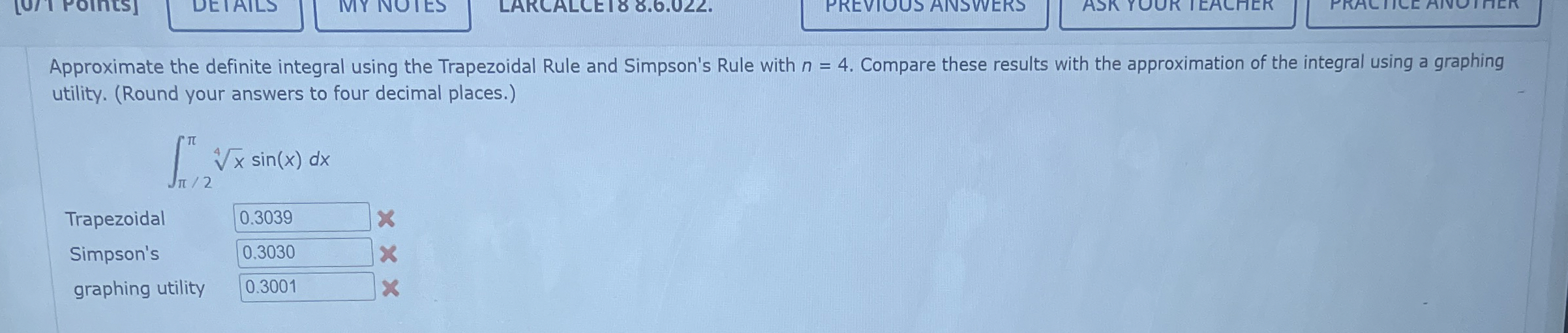 Solved Approximate the definite integral using the | Chegg.com
