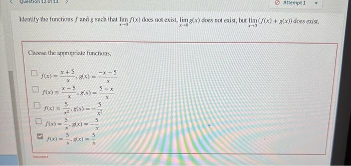 Solved Identify the functions f and g such that limx→0f(x) | Chegg.com