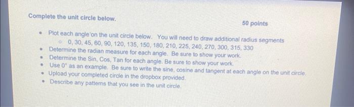 Solved Complete the unit circle below. 50 points - Plot each | Chegg.com