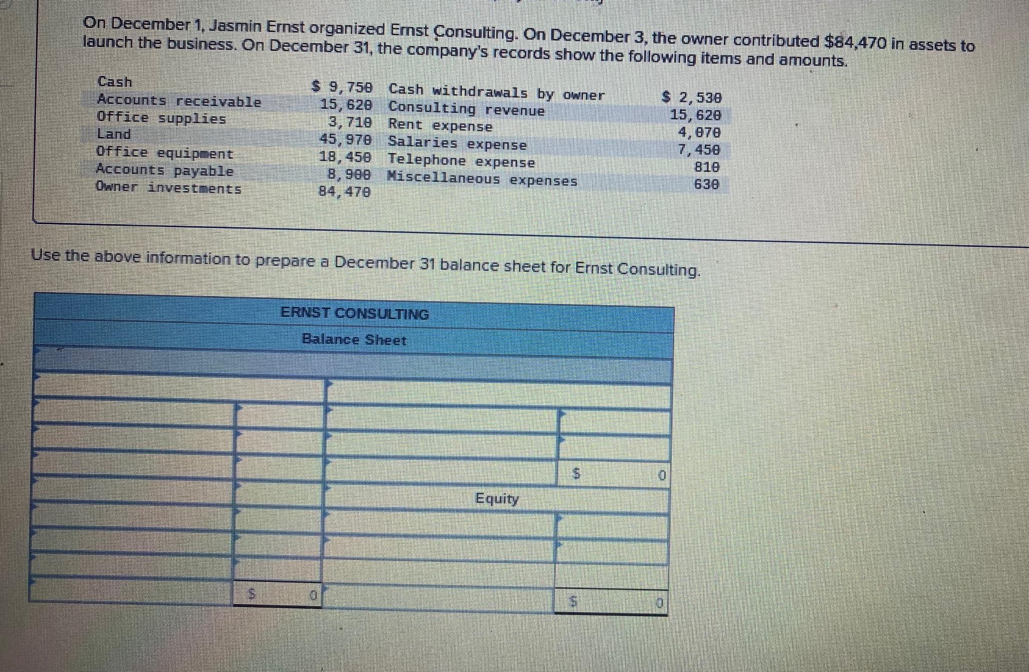 Solved On December 1, ﻿Jasmin Ernst organized Ernst | Chegg.com