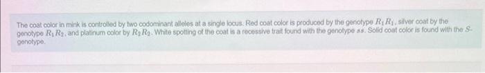 The coat color in mink is controlled by two | Chegg.com