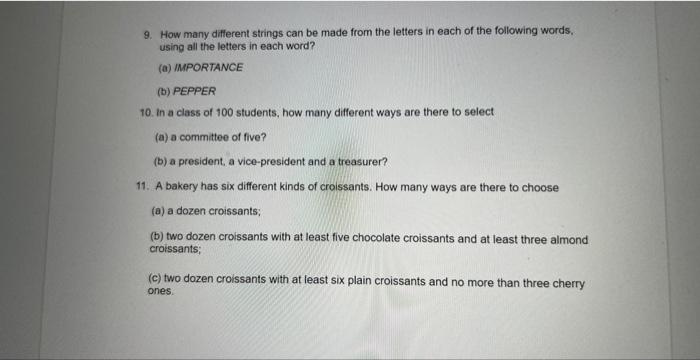 Solved 9. How many different strings can be made from the | Chegg.com