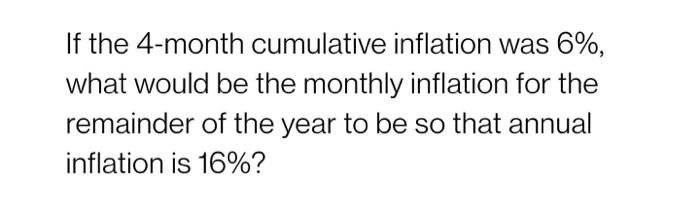 Solved If the 4-month cumulative inflation was 6%, what | Chegg.com