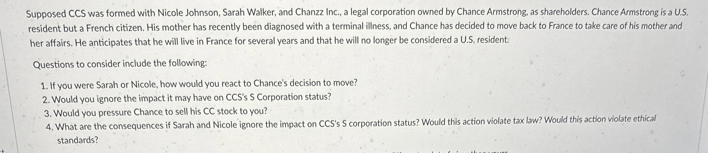 Solved Supposed CCS was formed with Nicole Johnson, Sarah | Chegg.com