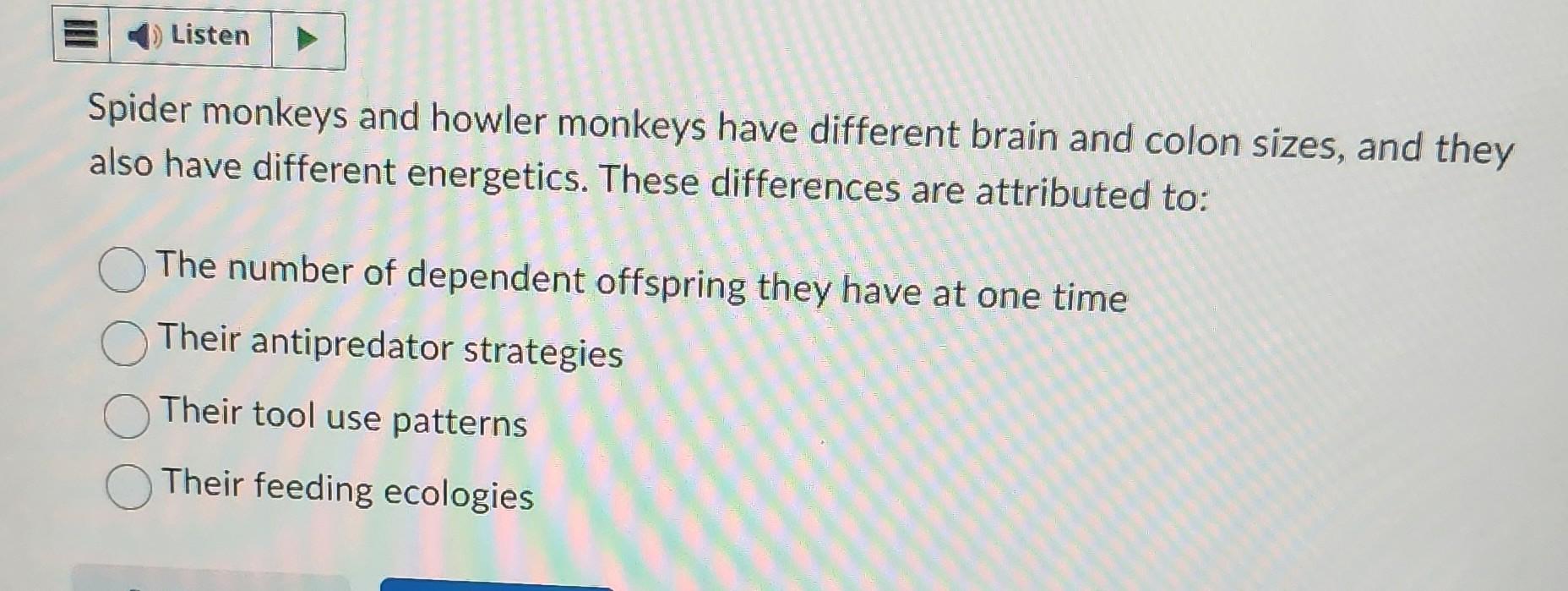 Spider monkeys and howler monkeys have different | Chegg.com