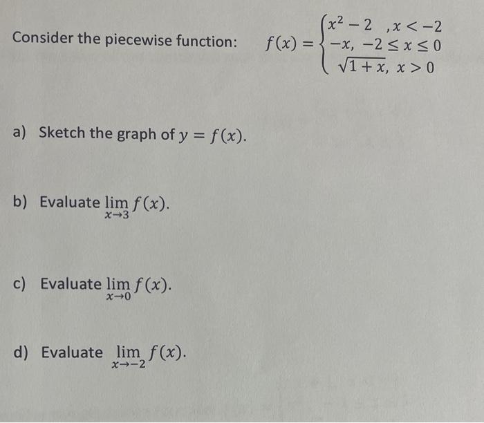 Solved Consider the piecewise function: | Chegg.com