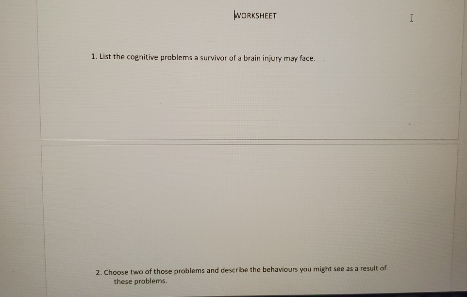 Solved WORKSHEETList the cognitive problems a survivor of a | Chegg.com