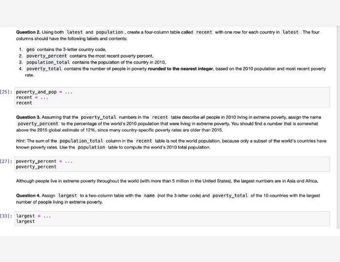 Solved Question 2. Using both latest and population create a | Chegg.com
